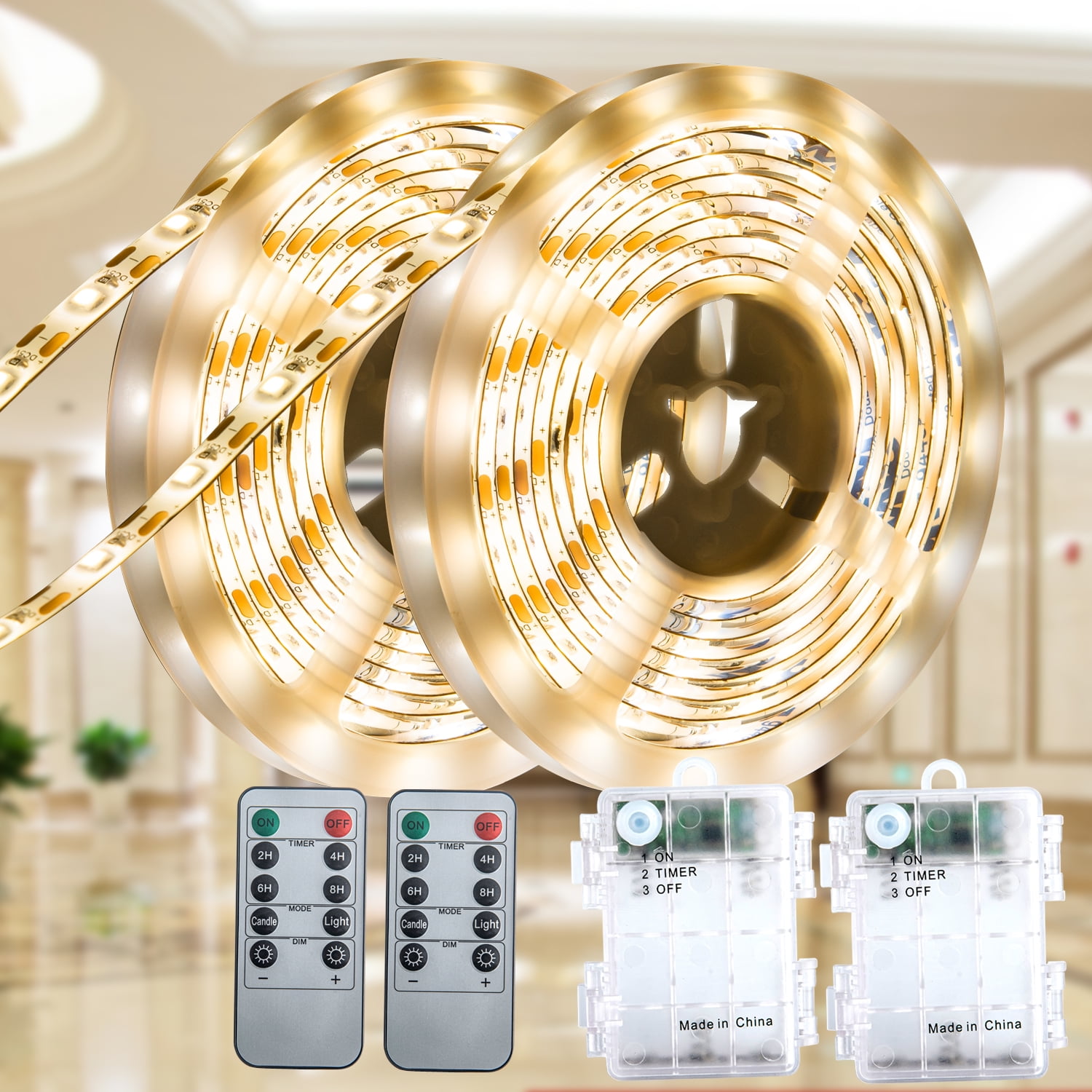 Battery Led Strip Lights With Remote Control, 2*2M Warm Led Strip ...