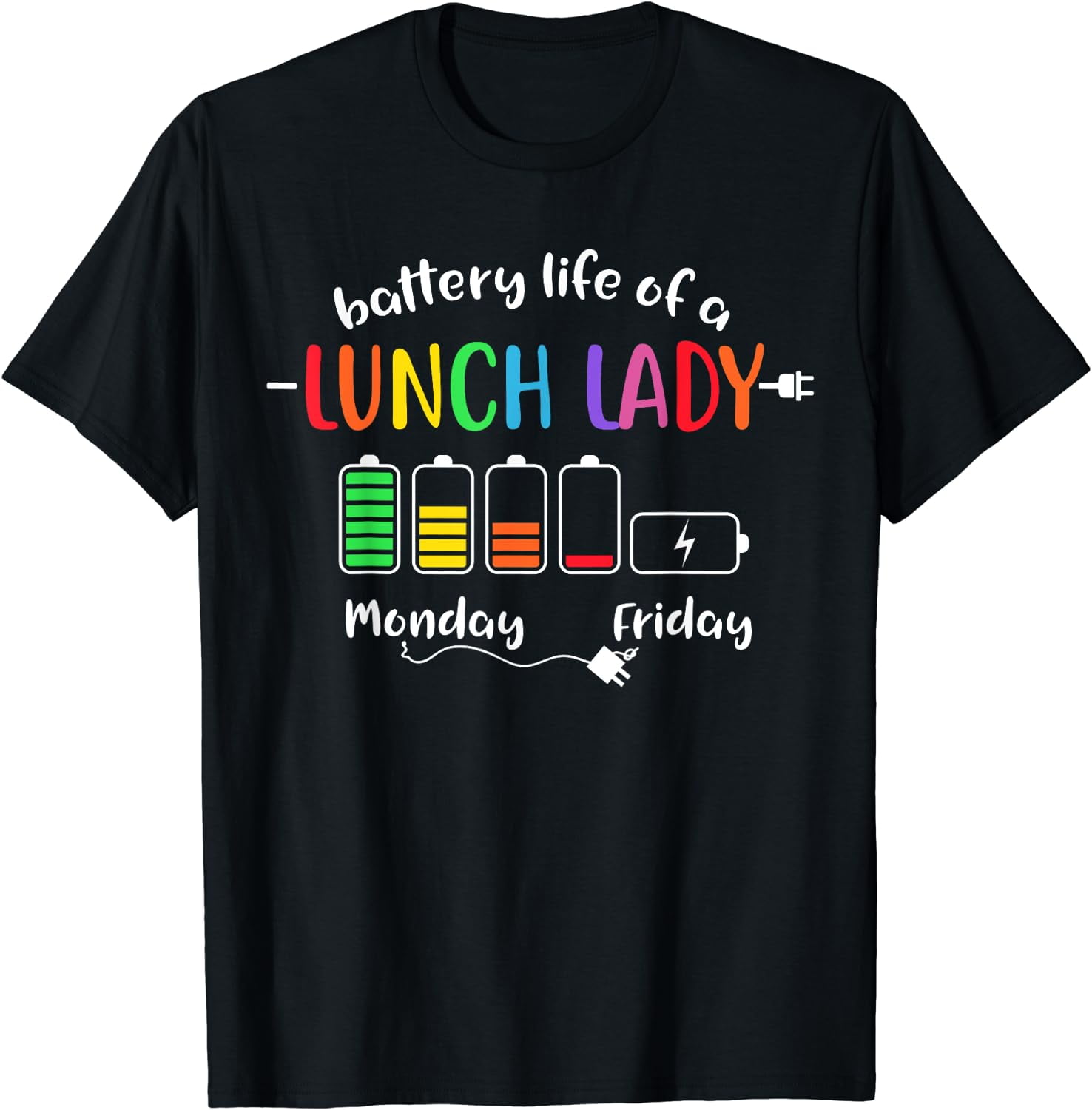 Battery Life Of A School Lunch Lady Cafeteria Worker Funny T-Shirt ...