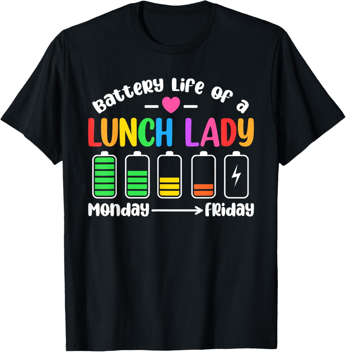 Battery Life Of A School Lunch Lady Cafeteria Worker Funny T-Shirt ...