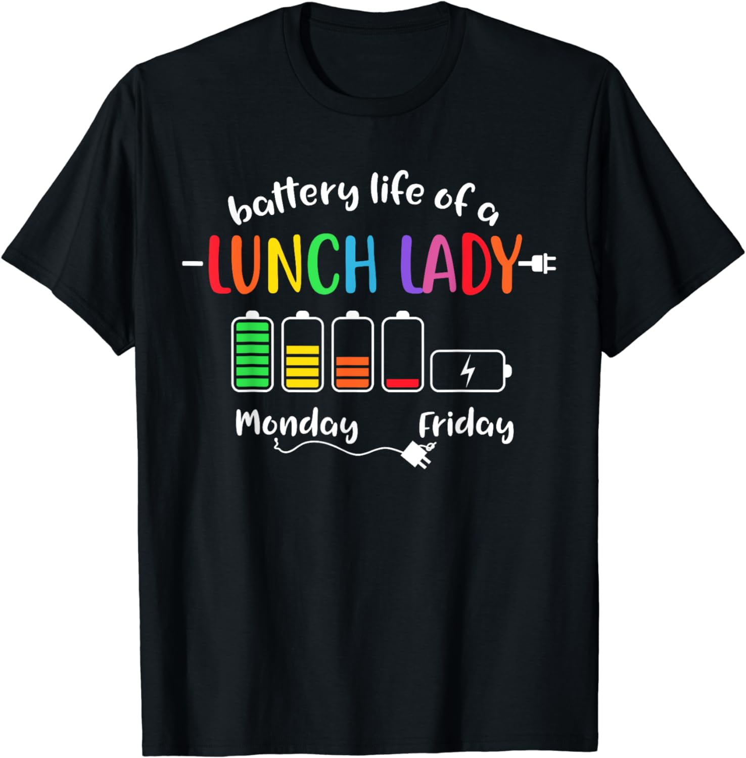 Battery Life Of A School Lunch Lady Cafeteria Worker Funny T-Shirt ...