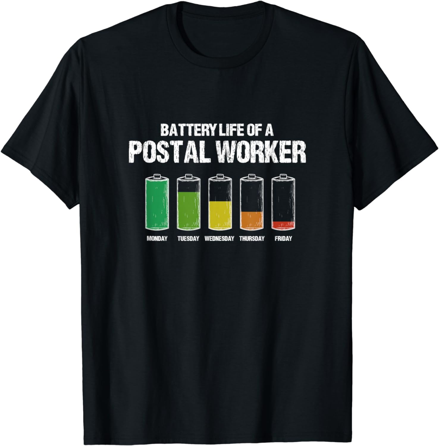 Battery Life of a Postal Worker Pun Mailman Joke Postman T-Shirt ...