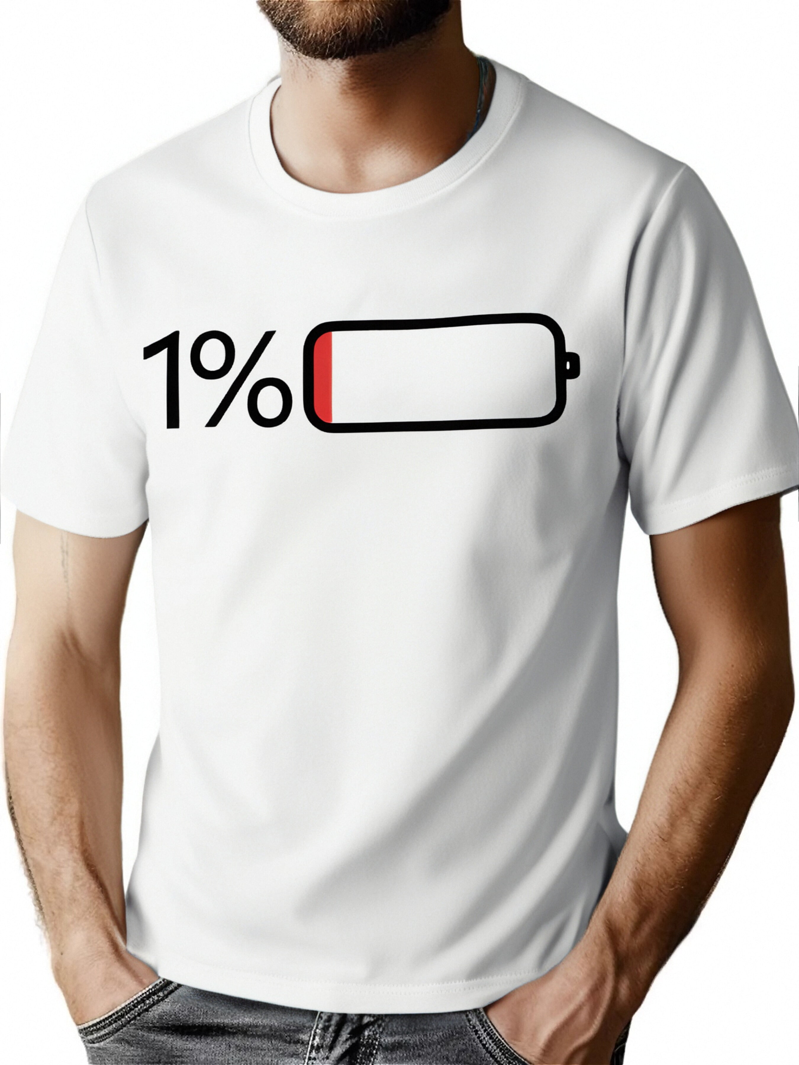 Battery Low Print T Shirt, s For Men, Casual Short Sleeve Tshirt For ...