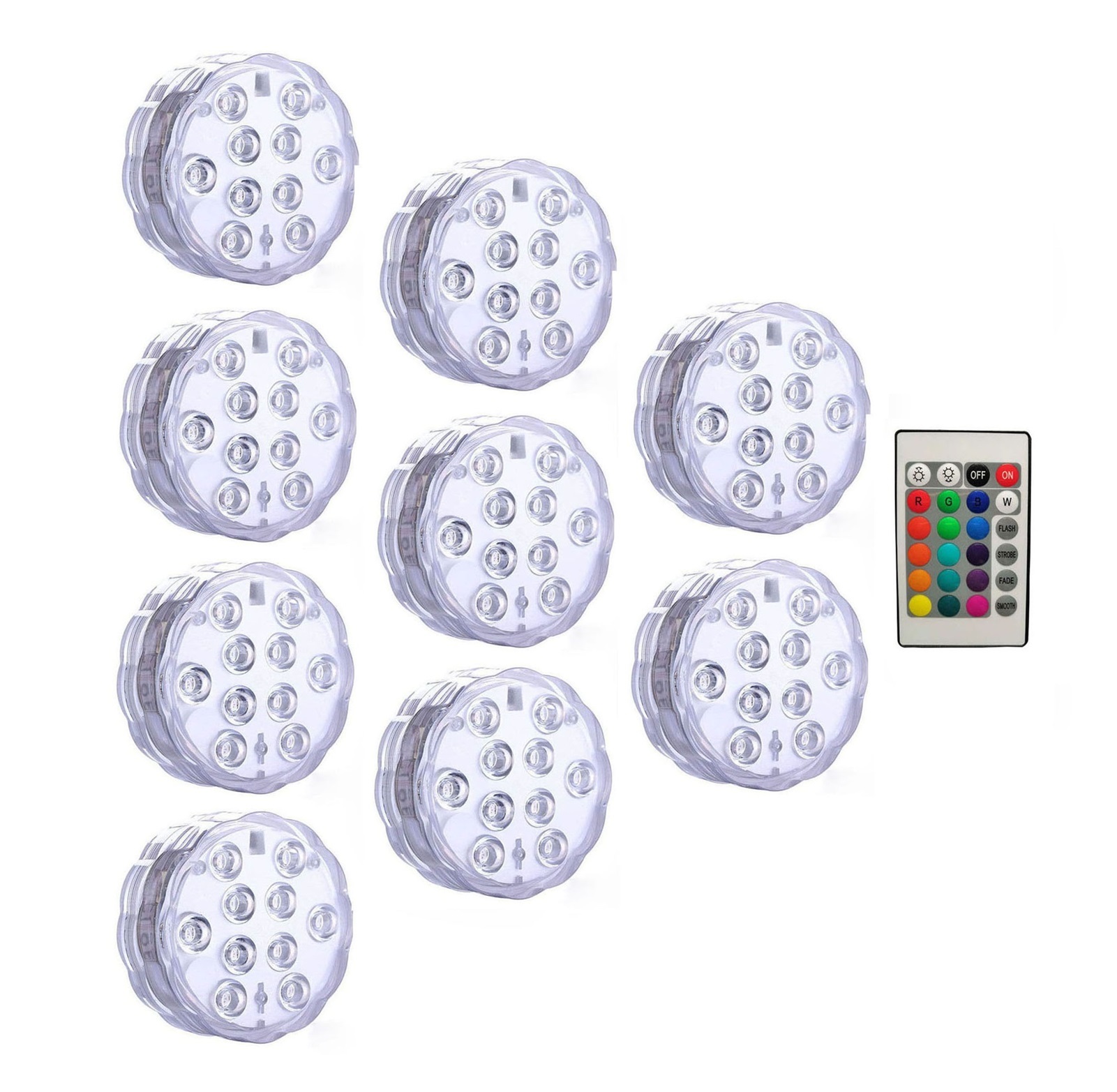 Battery Operated 10leds RGB Led Submersible Light Underwater Night Lamp ...