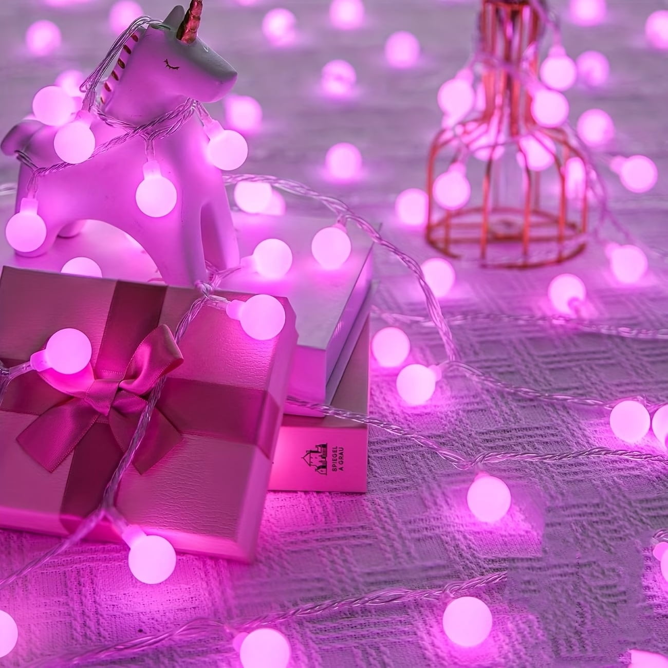 Battery-Operated 20/40 LED Heart-Shaped Pink Glow Ball String Lights ...