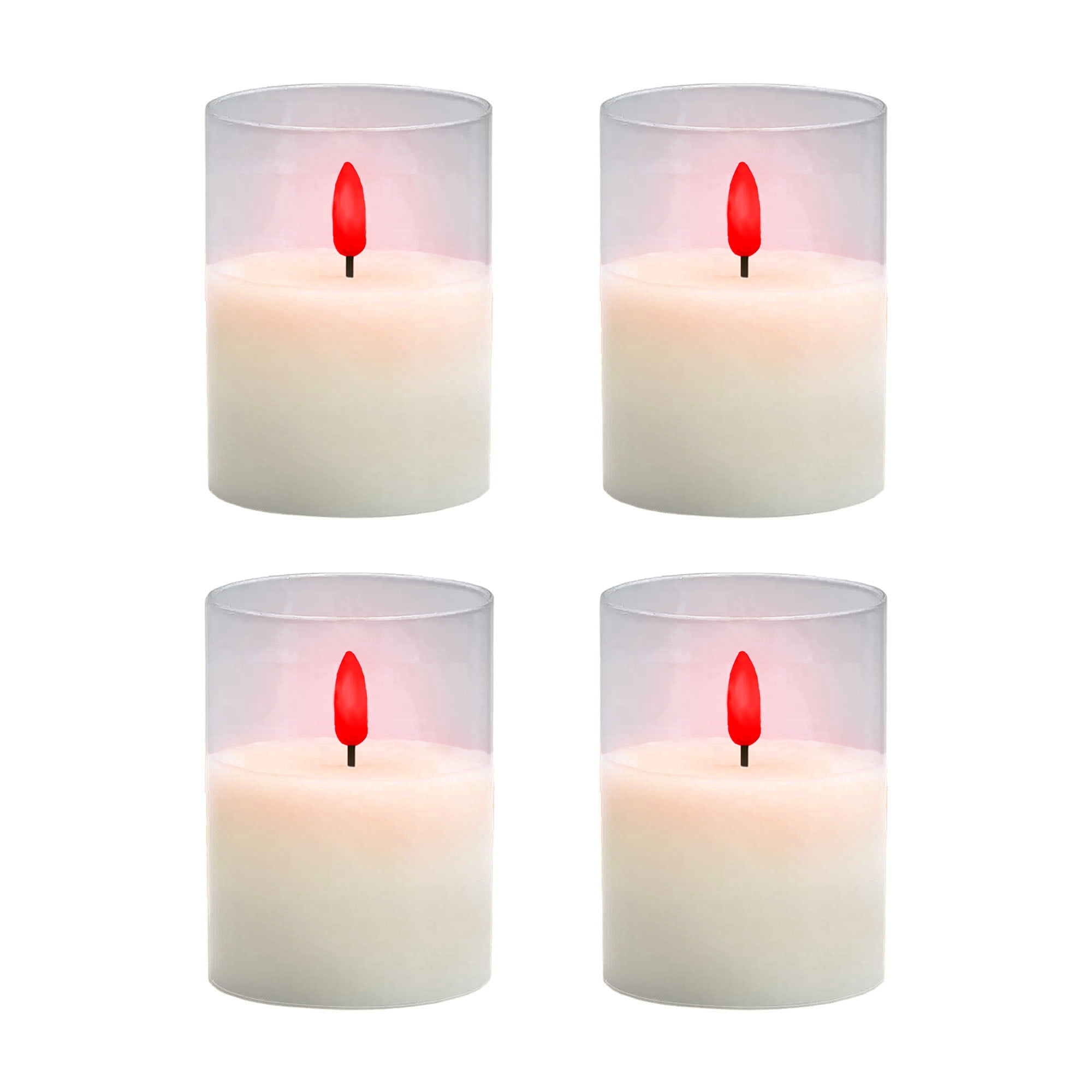 Battery Operated 3D Wick Flame LED Candles in Clear Holders - Set of 4 ...