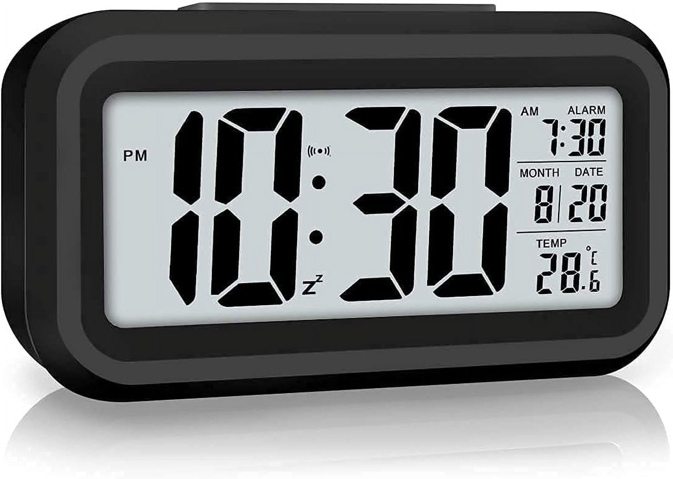 Battery Operated Alarm Clock, 12/24 Hour Format with Indoor Temperature ...
