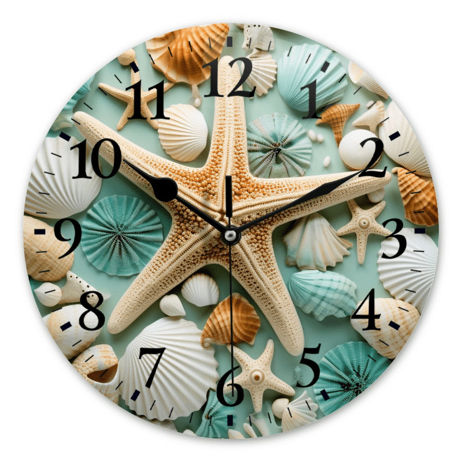 Round Wall Clock,Composition Of Starfish And Seashells Arranged In ...