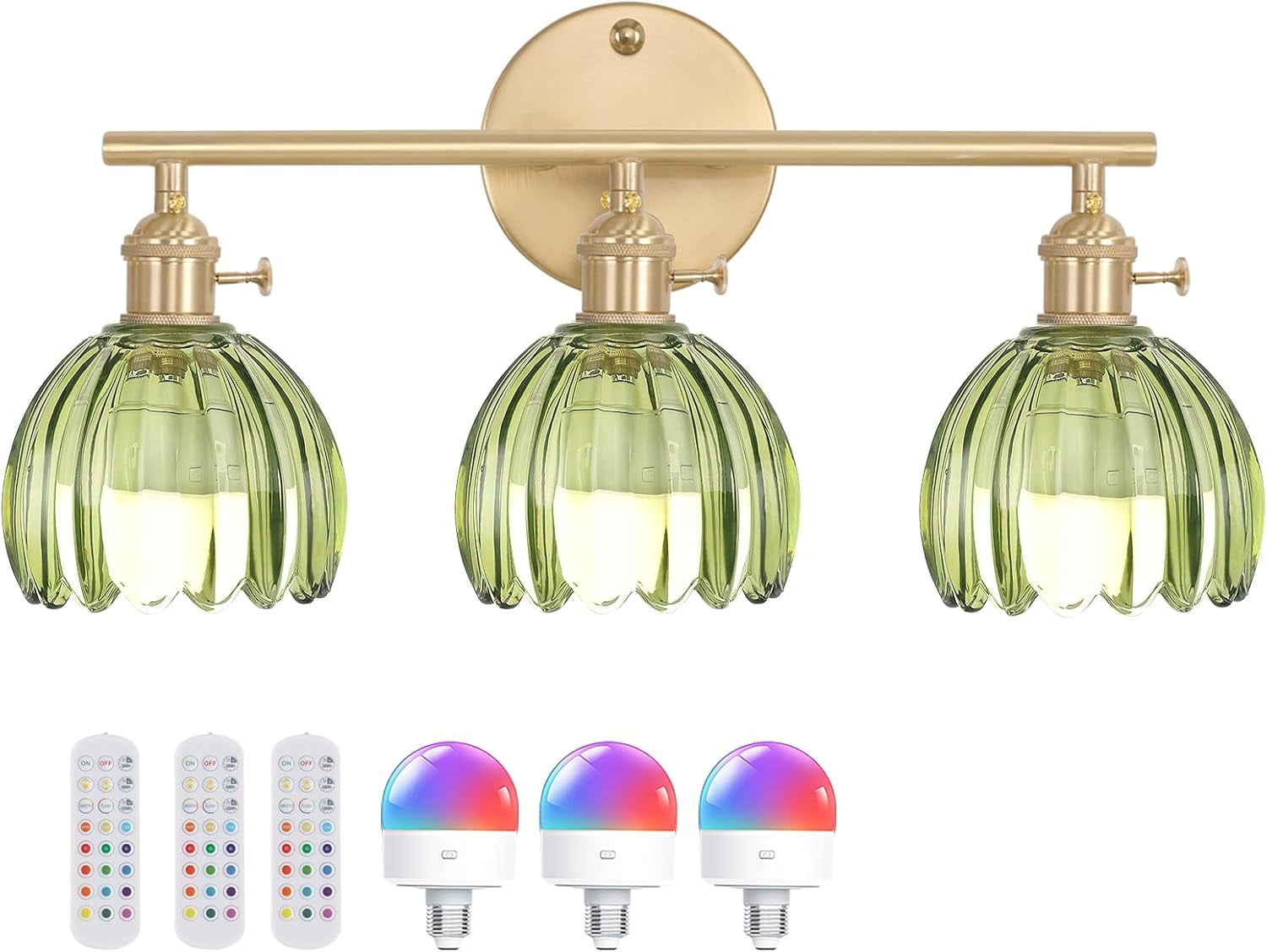 Battery Operated Bathroom Light Fixtures, 3-Light Brass Vanity Wall ...