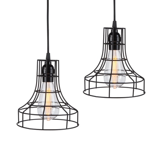 Battery-Operated, Black Wire Cage Hanging LED Lamps with Timer Feature ...