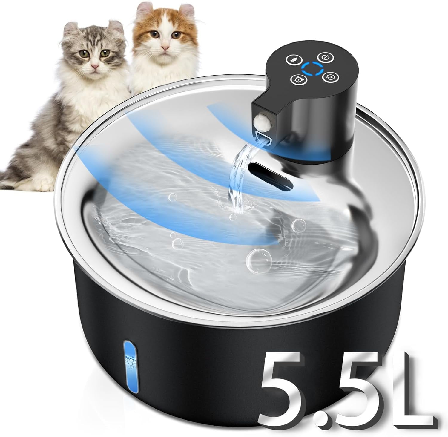 Battery Operated Cat Water Fountain, 5.5L/186oz Cordless Stainless ...