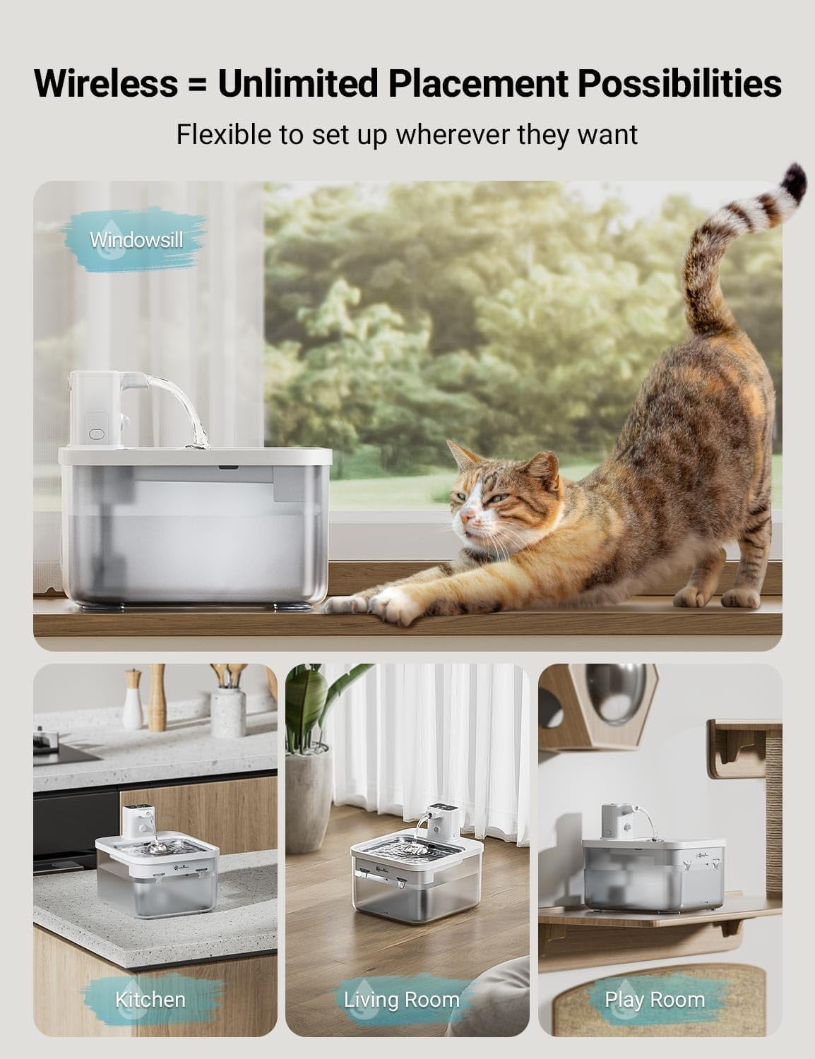 Battery Operated Cat Water Fountain Stainless Steel, 84oz/2.5L Fursink ...