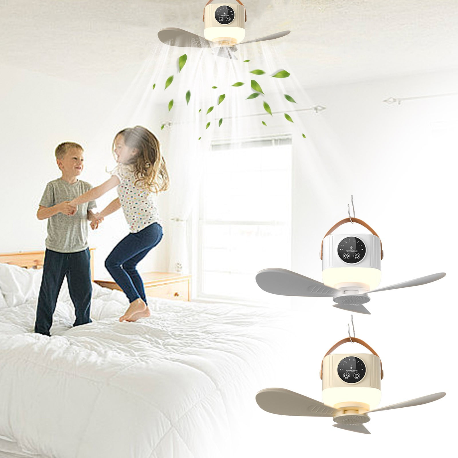 Battery Operated Ceiling Fan with Light, Portable Ceiling Fan with ...