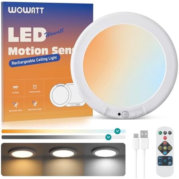 Battery Operated Ceiling Light Rechargeable Ceiling Lights with Remote ...