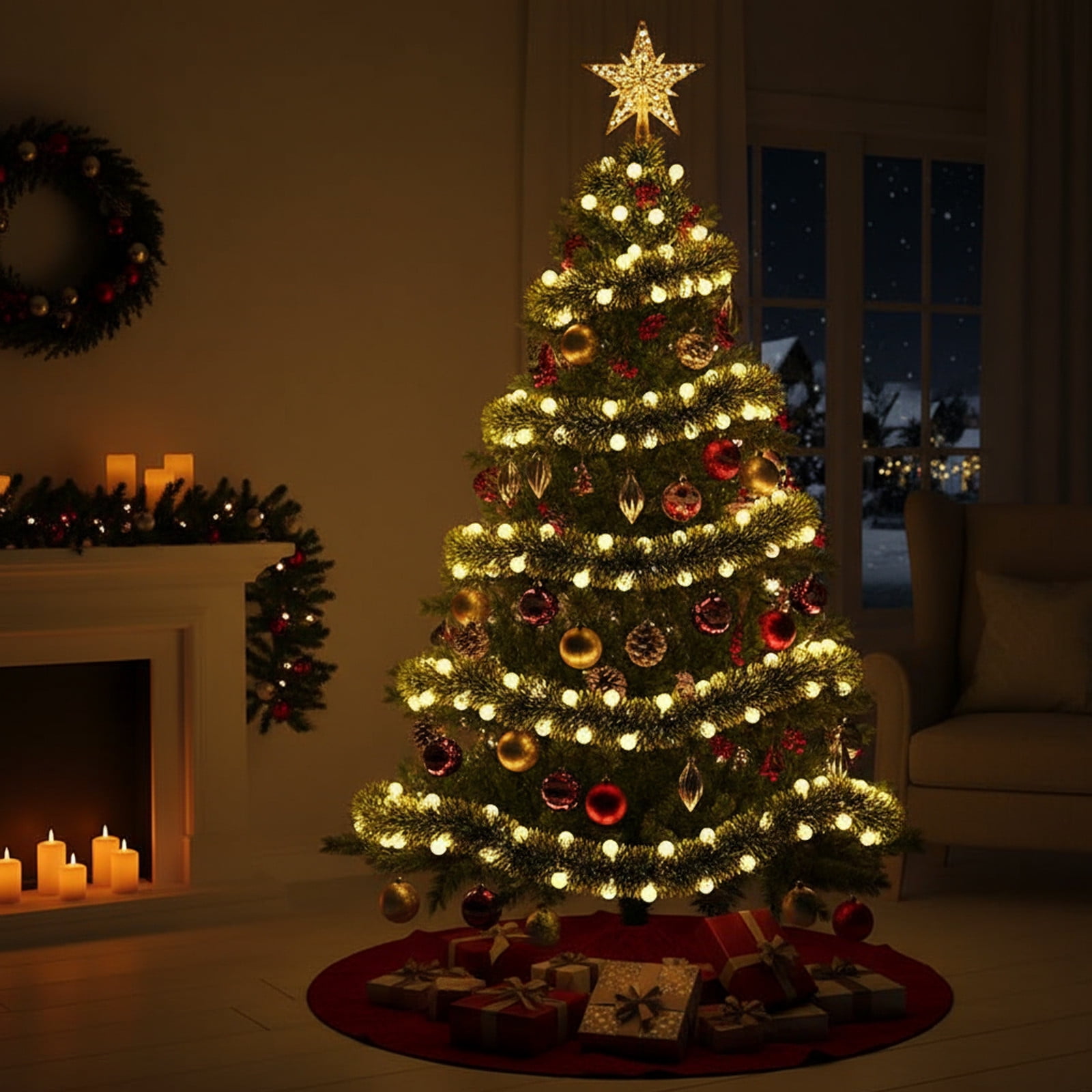 Battery Operated Christmas Garland with White Led Lights | 13-Foot ...