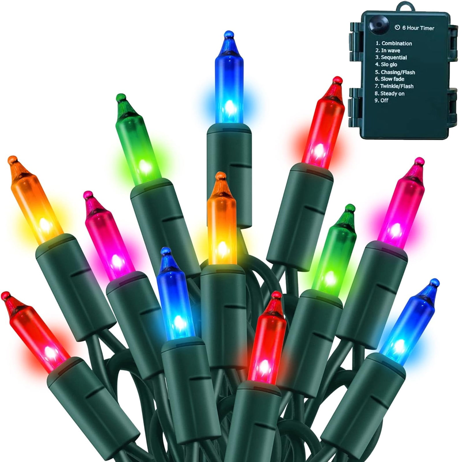 Battery Operated Christmas Lights,17 FT 50 LED Green Wire Mini String ...
