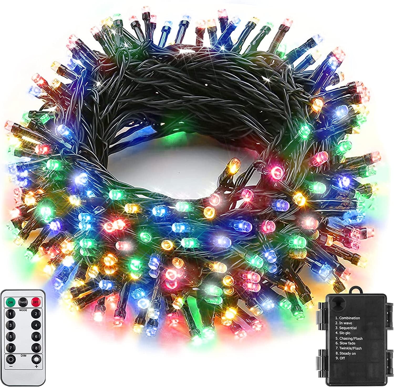 Battery Operated Christmas Lights,33ft 100 LED Multicolor String Lights ...