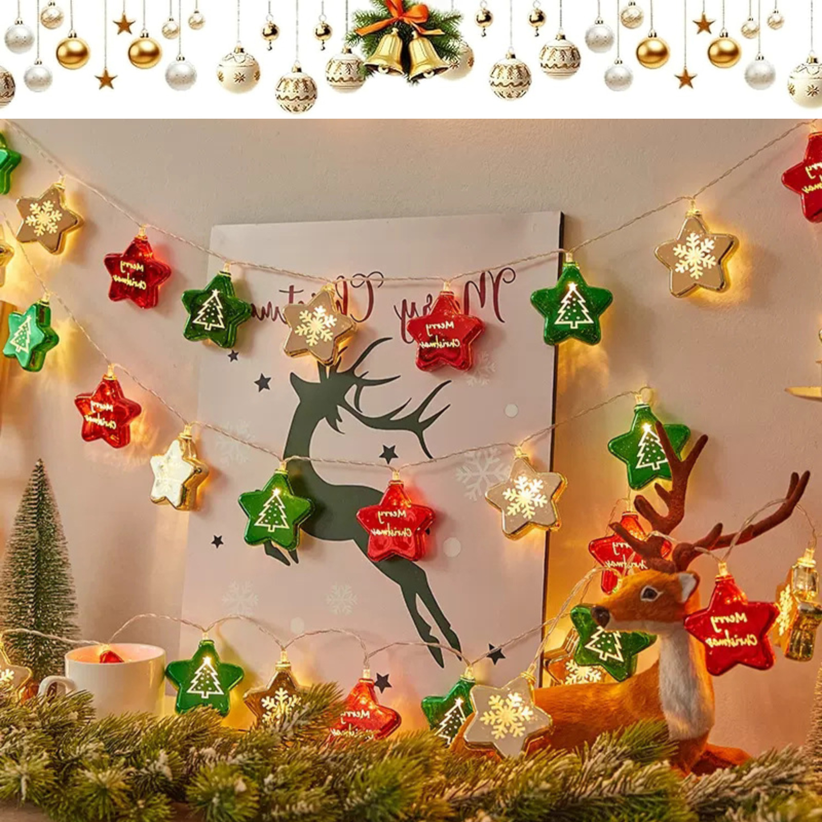 Battery Operated Christmas Lights 9.8FT - Star LED Christmas Fairy ...