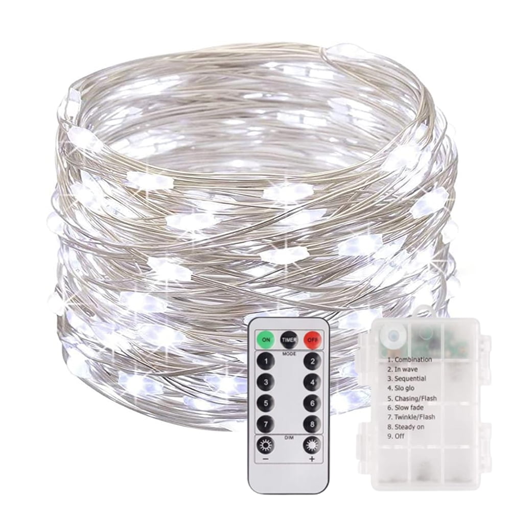 Battery Operated Copper Fairy Lights, 16ft 50 LED Waterproof Silver ...