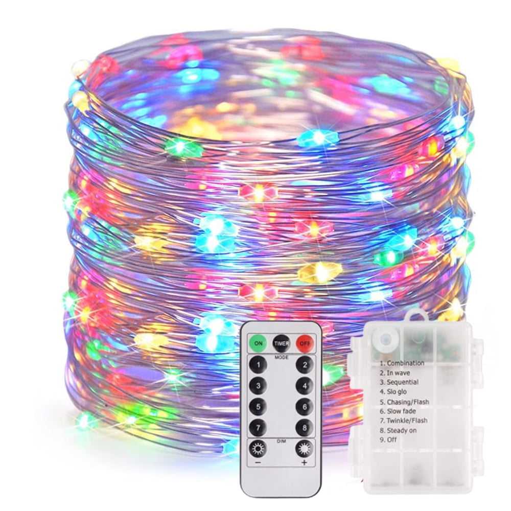 Battery Operated Copper Fairy Lights, 33ft 100 LED Waterproof Silver Wire String Light with ...