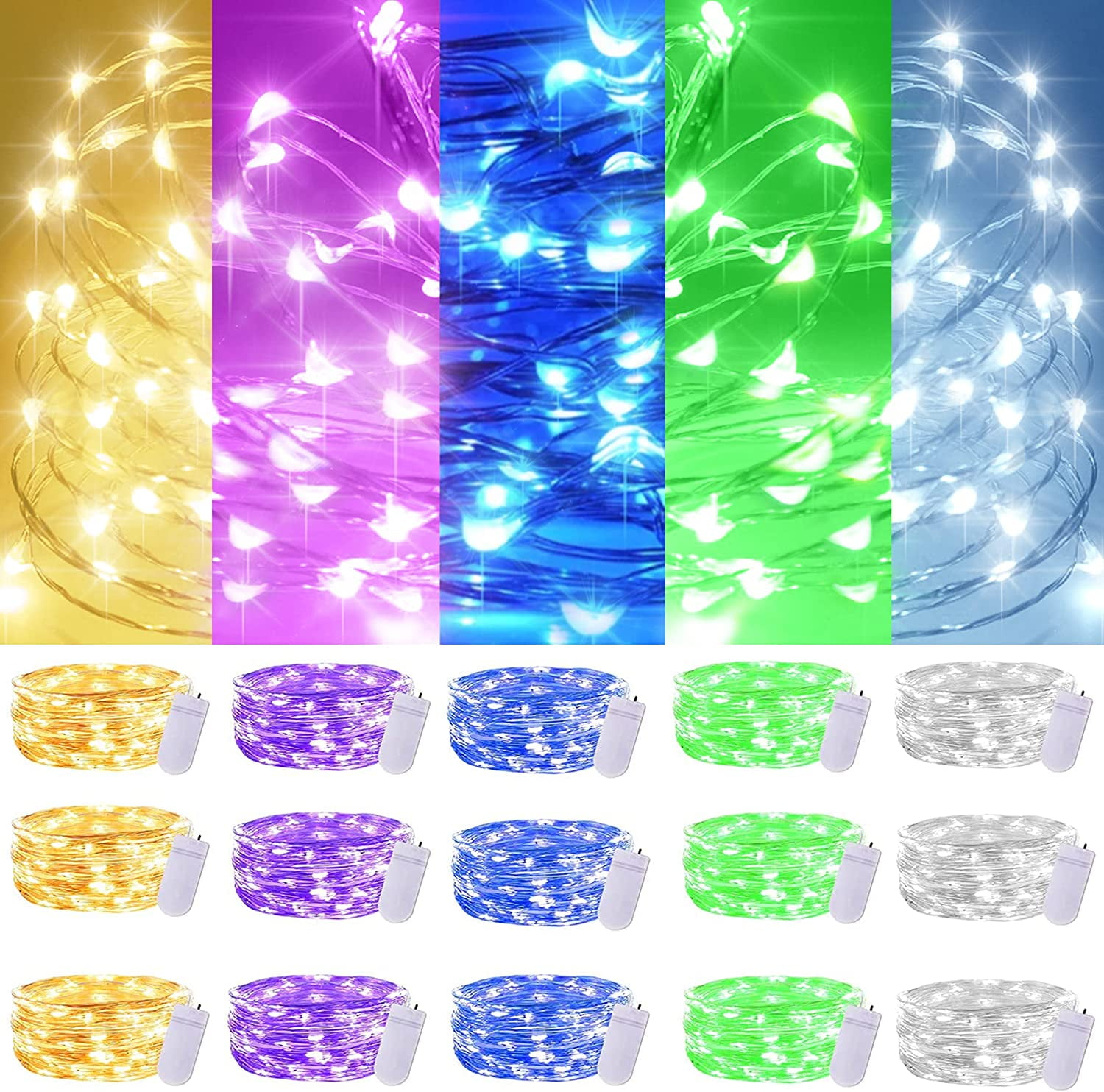 Battery Operated Fairy String Lights,15 Packs 20 LEDs 6.6FT Silver ...