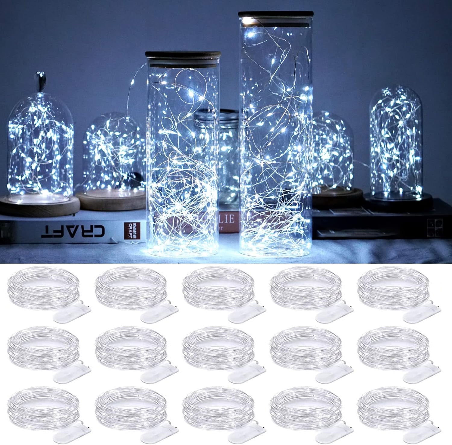 Battery Operated Fairy String Lights,15 Packs 20 LEDs 6.6FT Silver ...