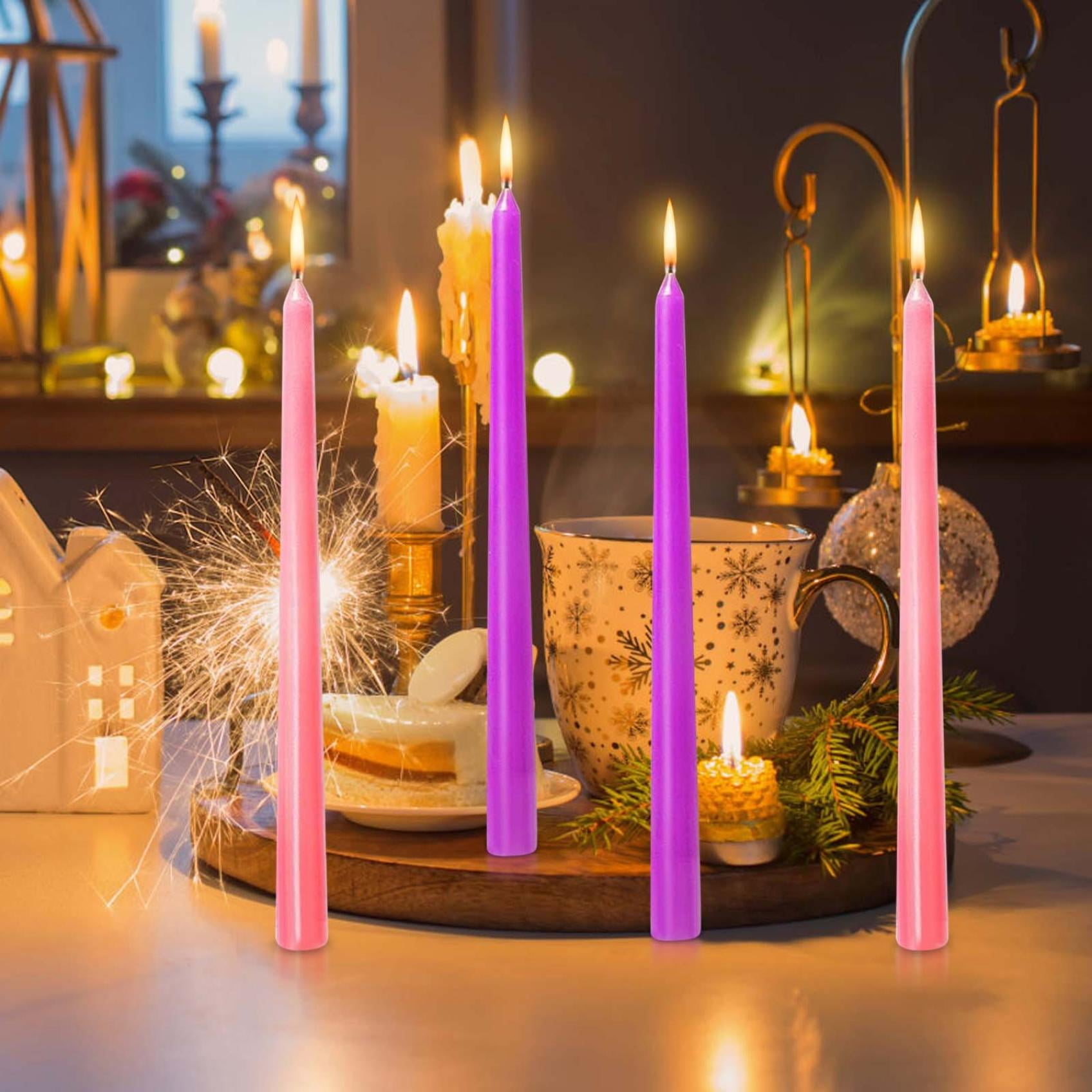 Battery Operated Flameless Taper Candles for Advent Wreath - 3 Purple ...