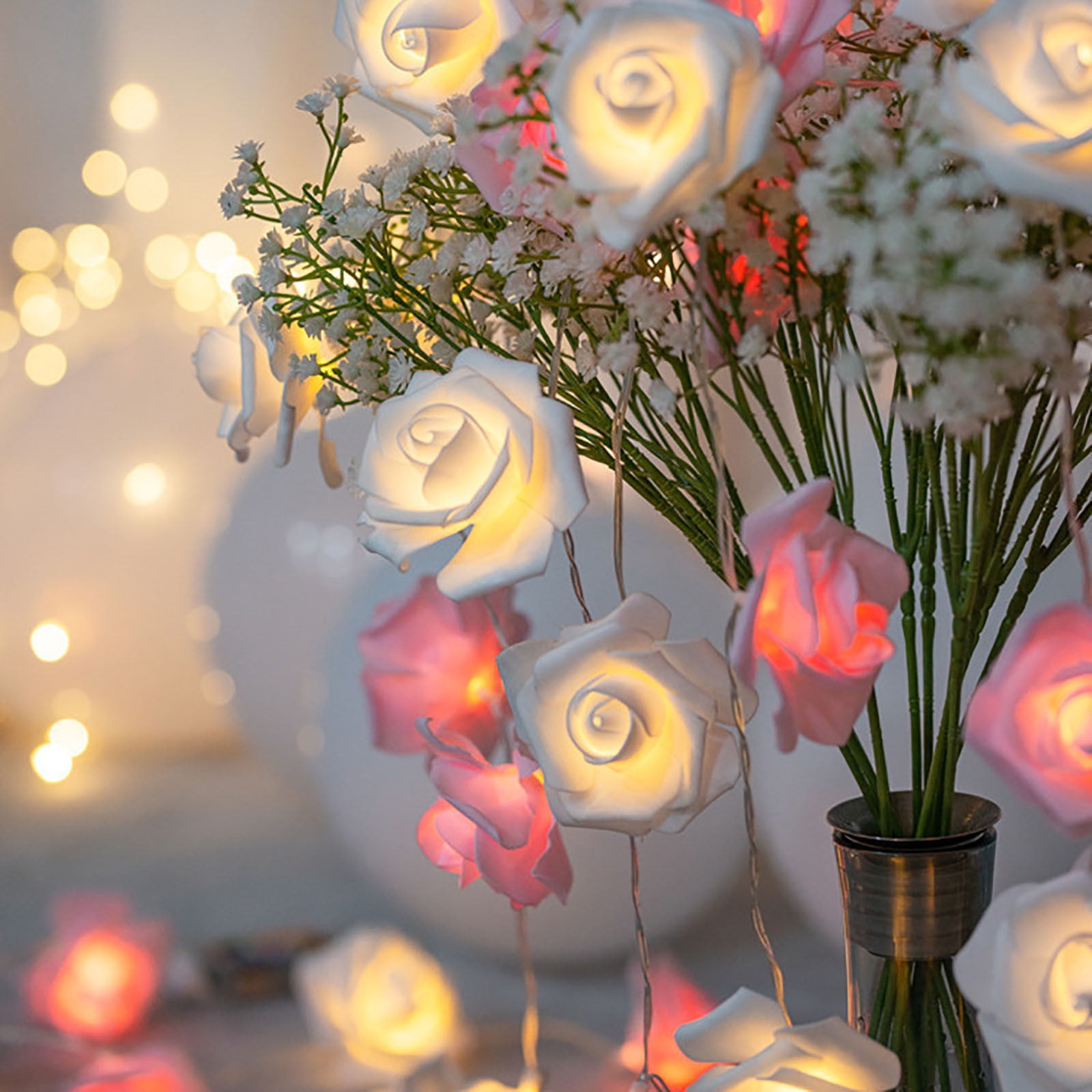 Battery Operated Flower String Lights - 59 Inch LED Rose Lights for ...