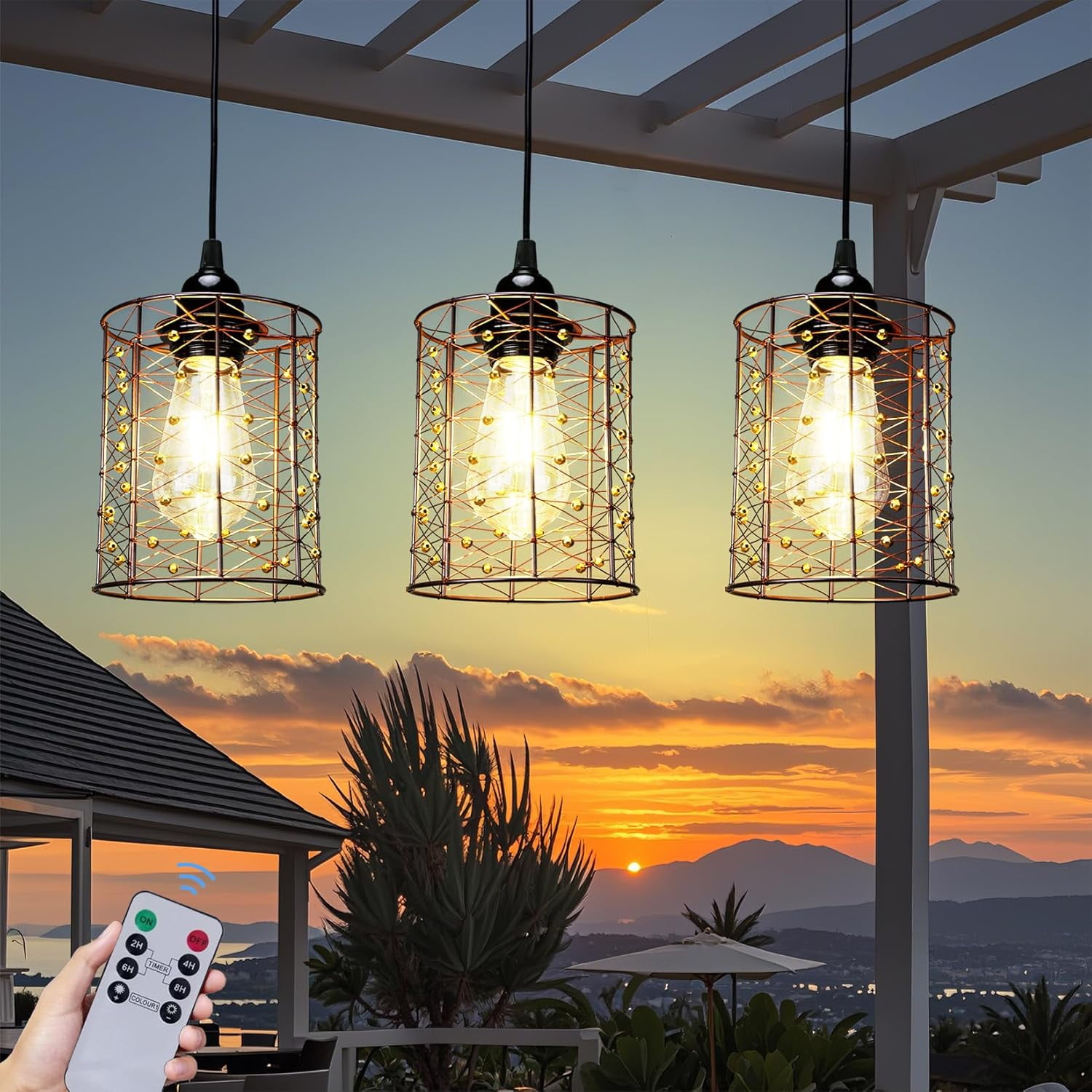 Battery Operated Hanging Outdoor Chandelier, Battery Pendant Light ...