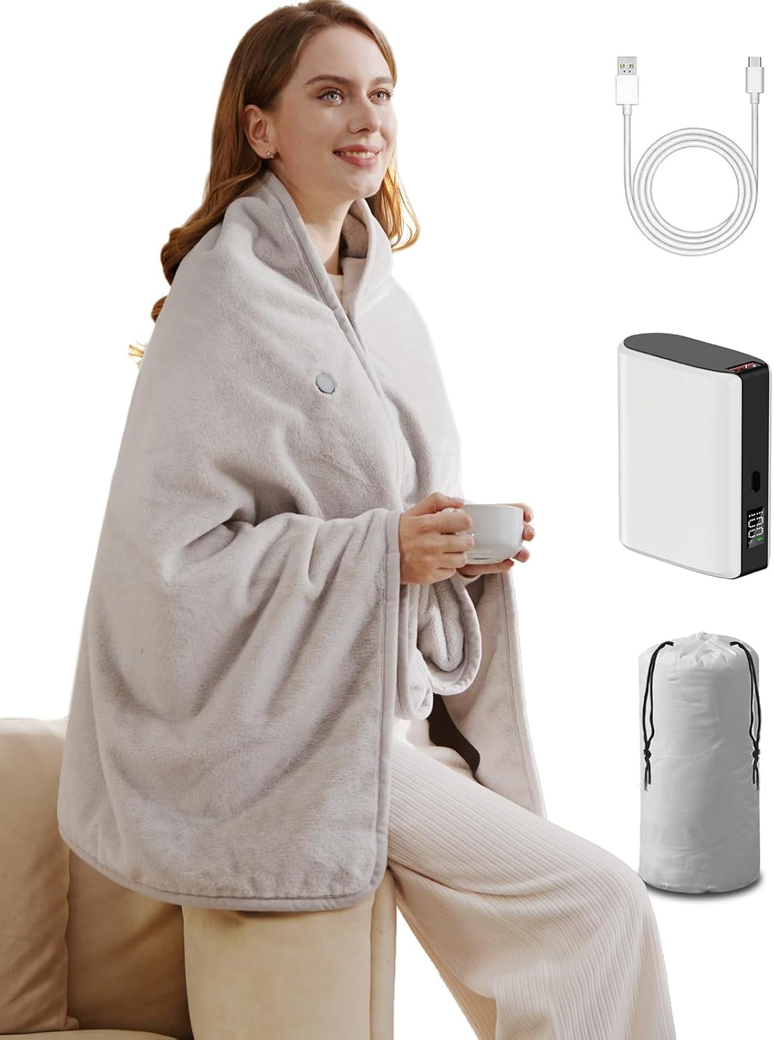 Battery Operated Heated Blanket with Battery Pack,Wearable Portable Cordless USB Heated Blanket ...