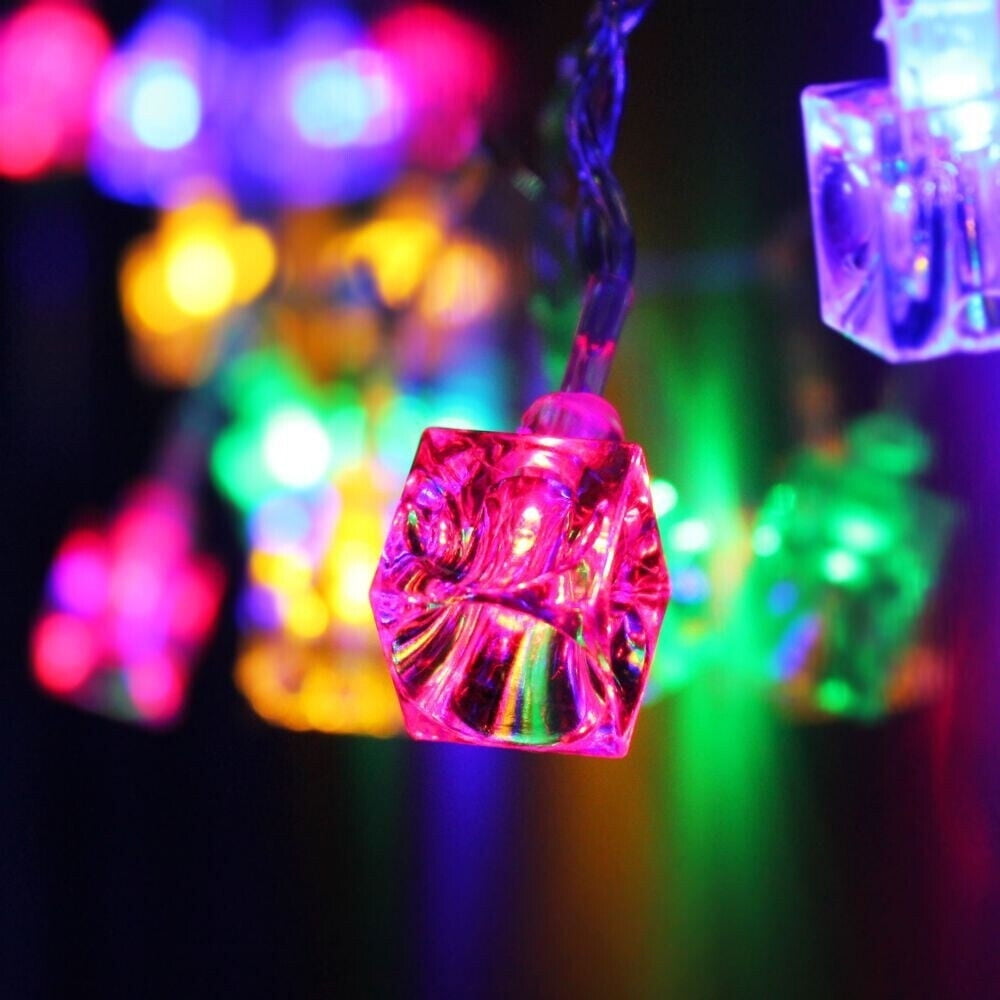 Battery Operated Ice Cube LED Christmas String Lights-Multi Color ...