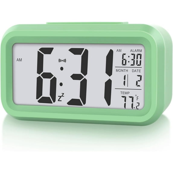 Battery Operated LCD Green Small Clock - Digital Alarm for /Girls ...