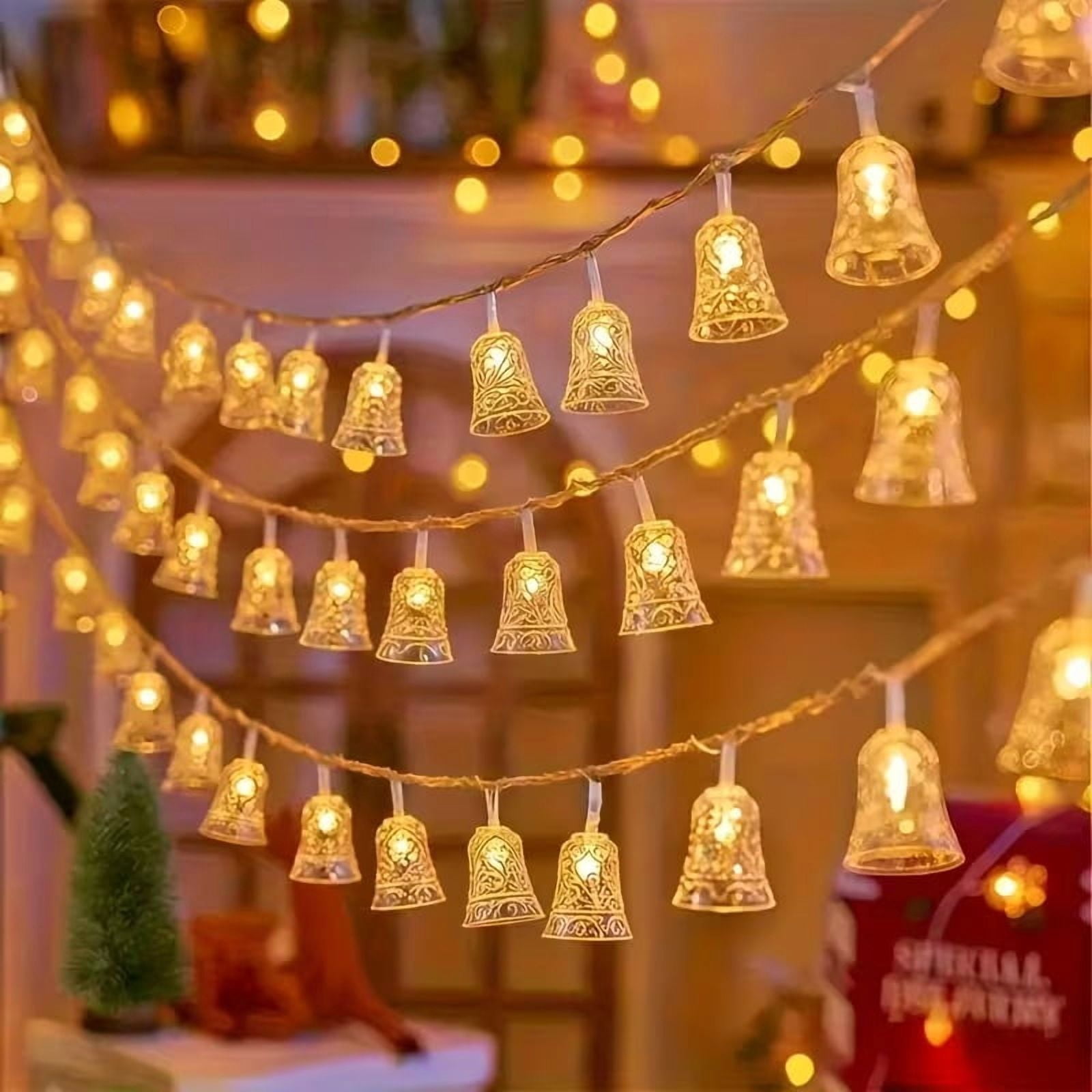 Battery Operated LED Christmas Bell String Lights - Festive Decorative ...