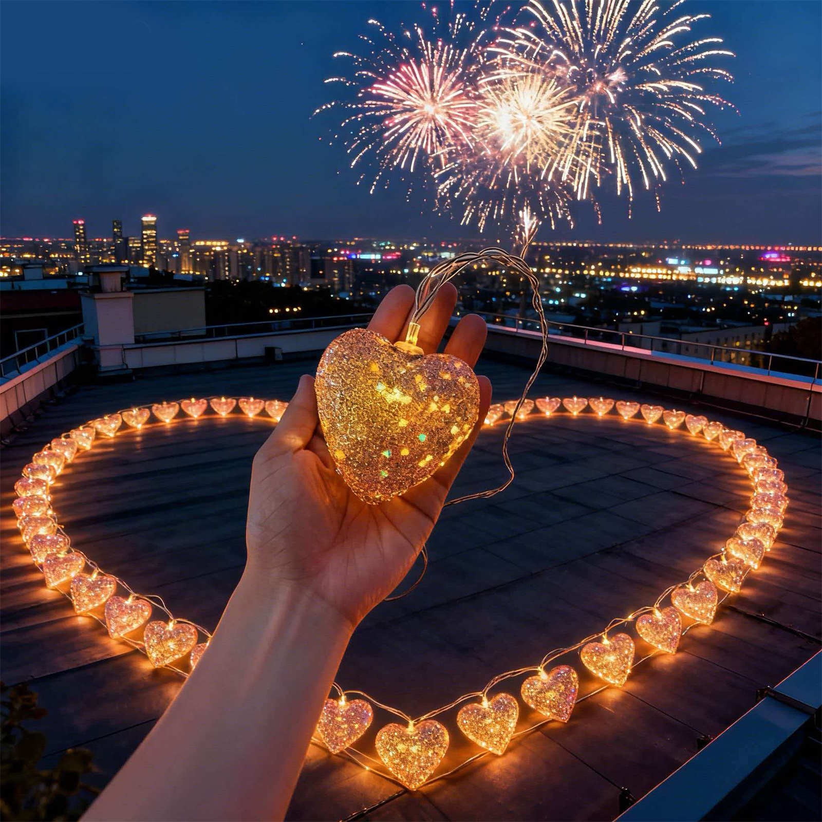 Battery-Operated LED Heart-Shaped String Lights - 70.9in(180cm ...