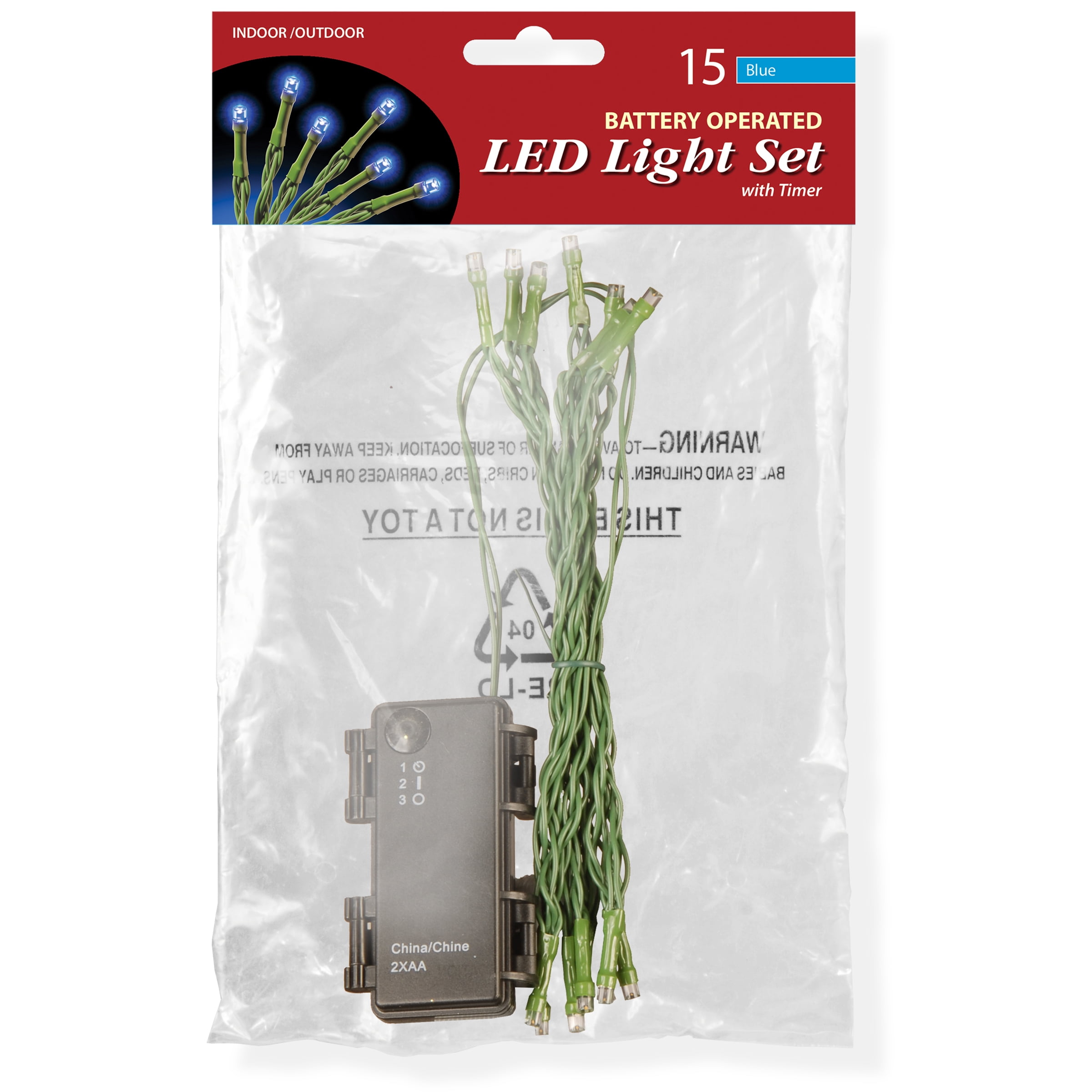 Battery Operated LED Light String Set, 15 Bulb, Blue - Walmart.com
