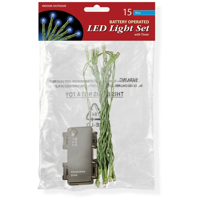 Battery Operated LED Light String Set, 15 Bulb, Blue - Walmart.com