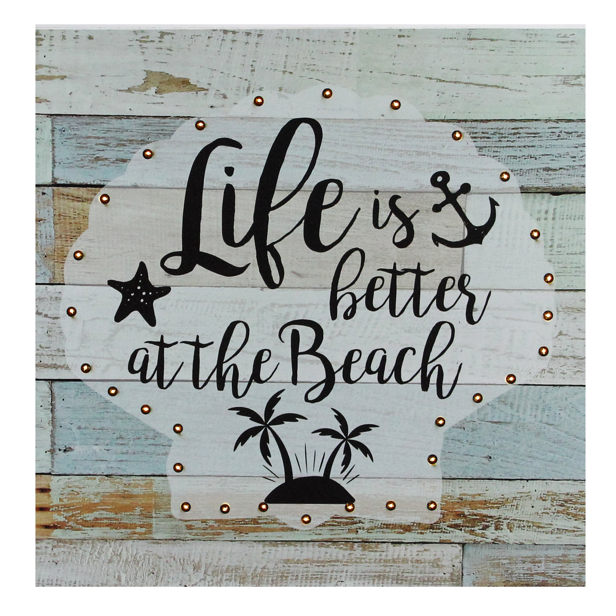 Northlight Battery Operated LED Beach Wall Art Plaque 12x12 Coastal ...