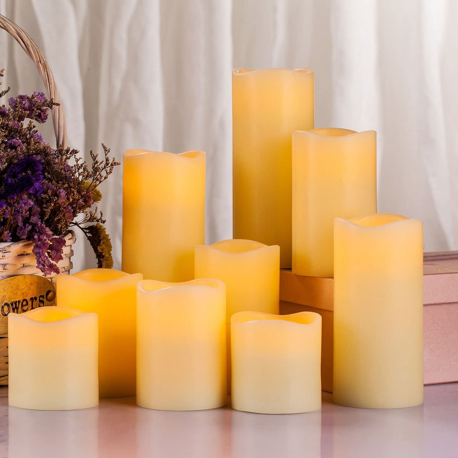 Battery Operated LED Pillar Candles 9-Pack + Special Offer + Flameless ...
