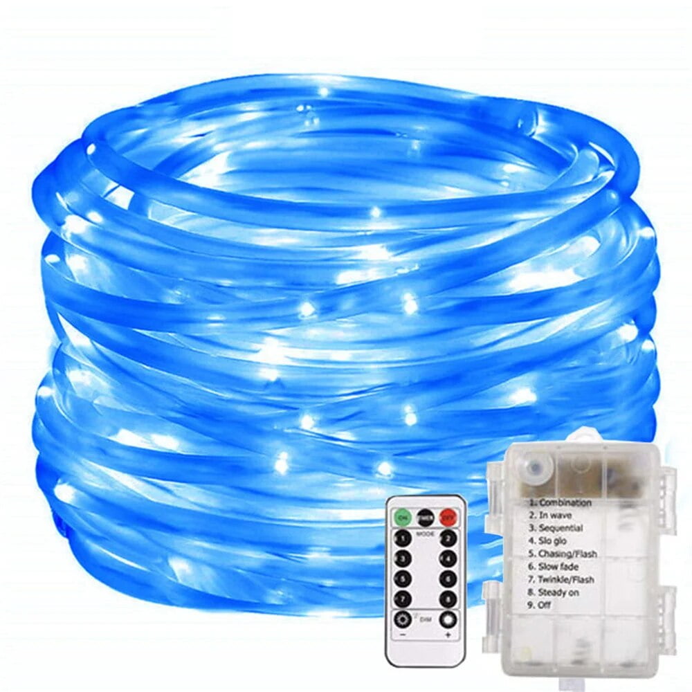 Battery Operated LED Rope Lights, Blue String Lights Remote Control ...