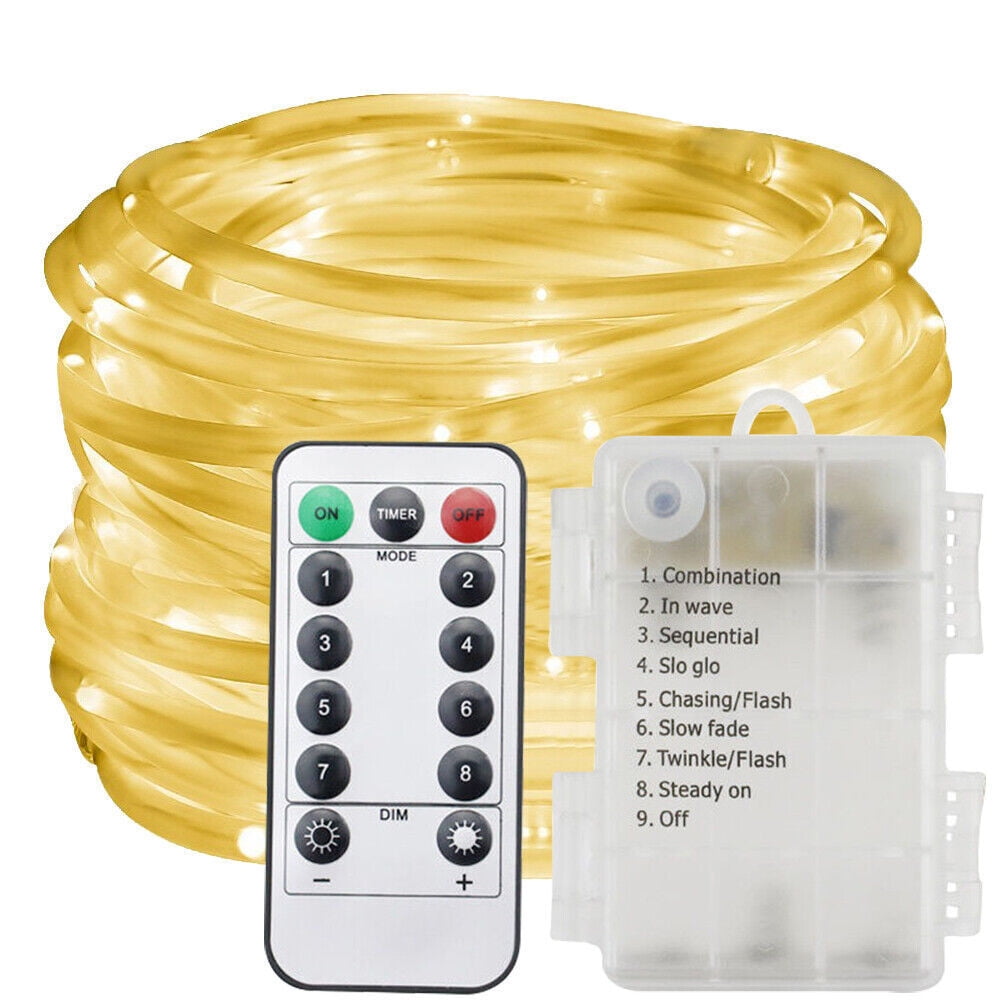 Battery Operated LED Rope Lights, Warm White String Lights Remote ...