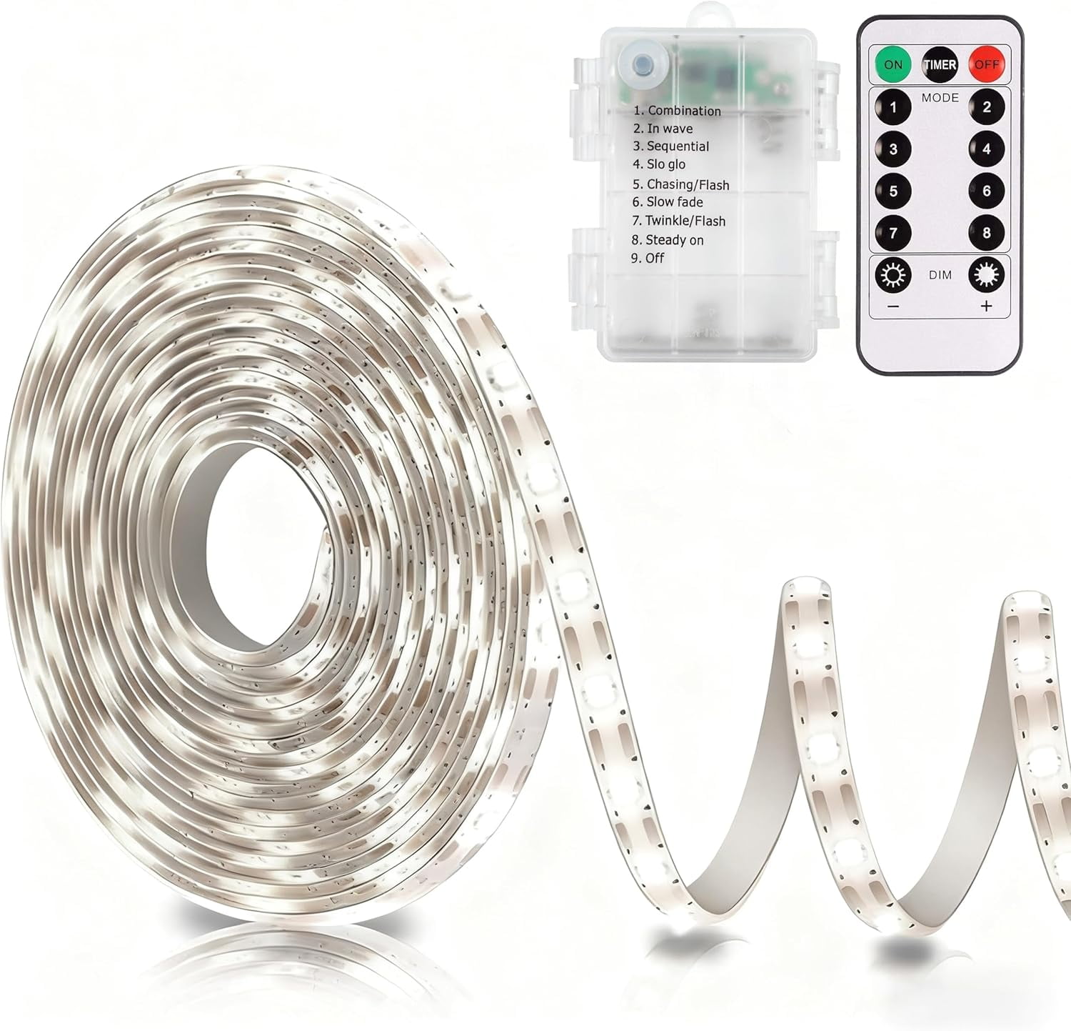 Battery Operated LED Strip Lights Cool White 9.8 Ft 90 LED Dimmable ...