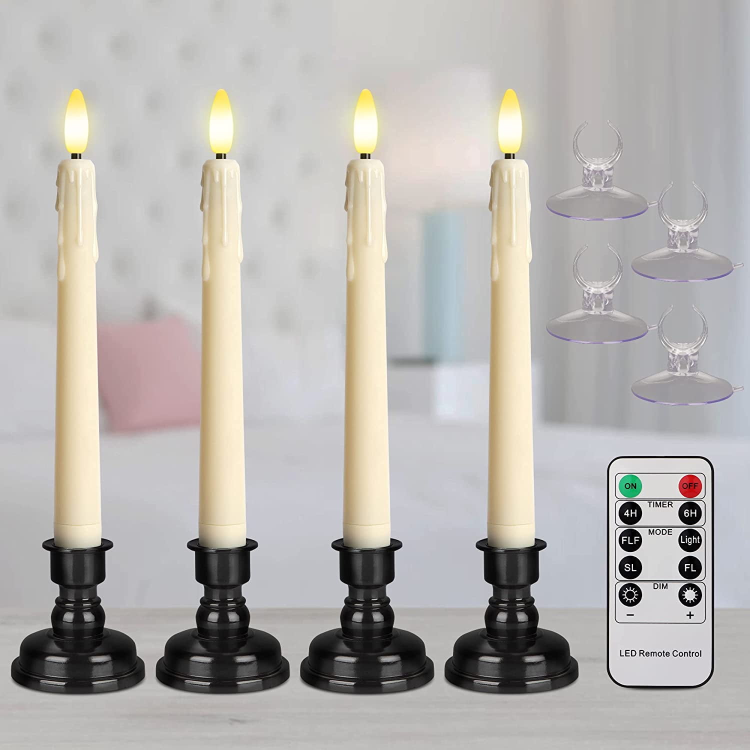 Battery Operated LED Window Candles with Remote Timer, 8 Inches Ivory ...