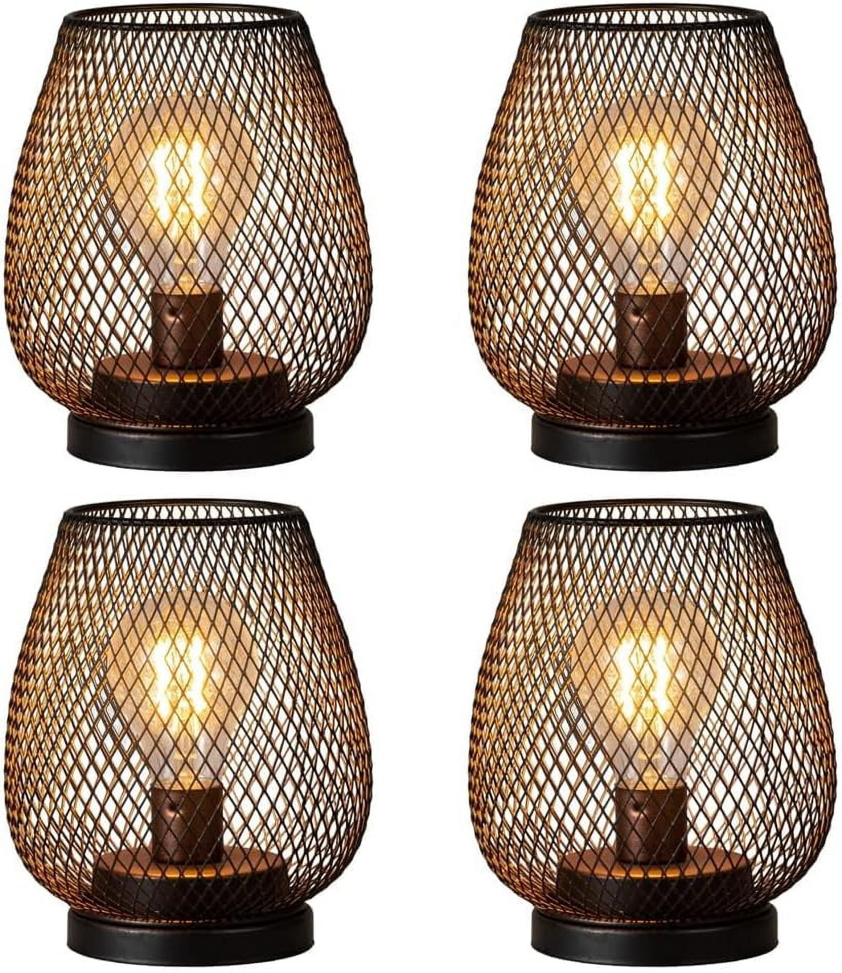 Battery Operated Lamp Table Powered Lantern, Set of 4 Metal Cage ...