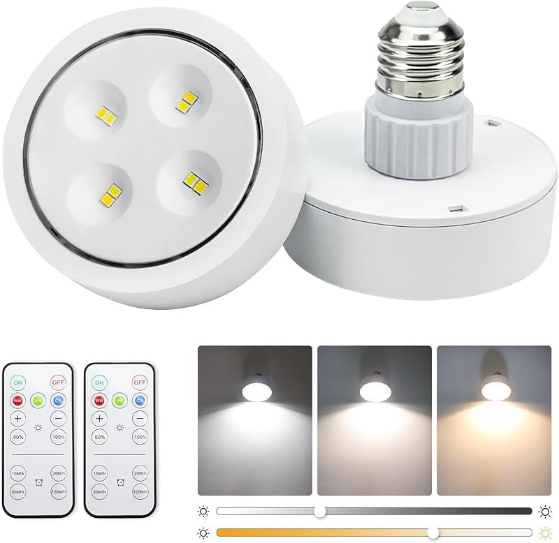 Battery Operated Light Bulbs Sets of 2, LED Puck Lights with Remote ...