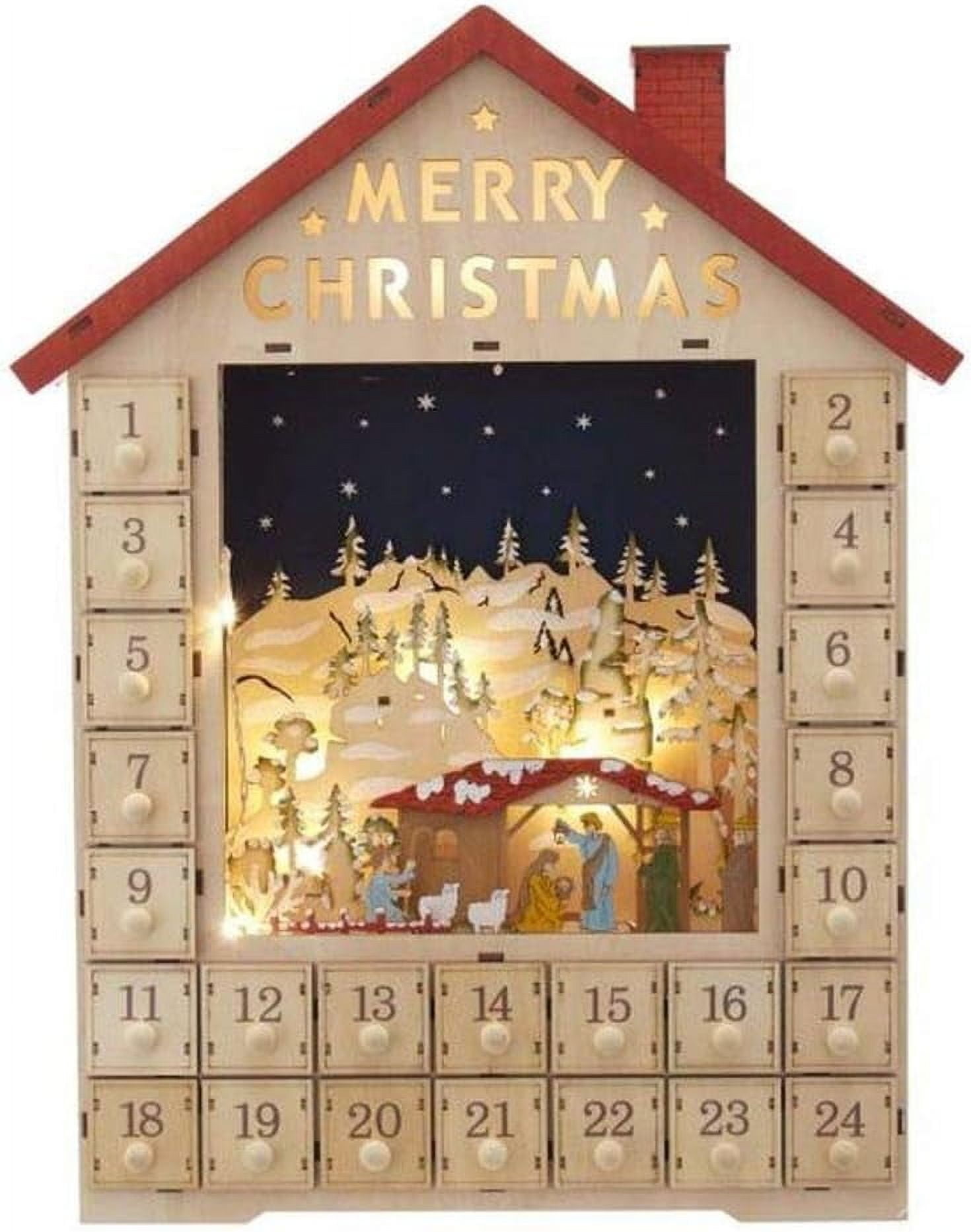 Battery-Operated Light-Up Advent Calendar House with Nativity Scene ...