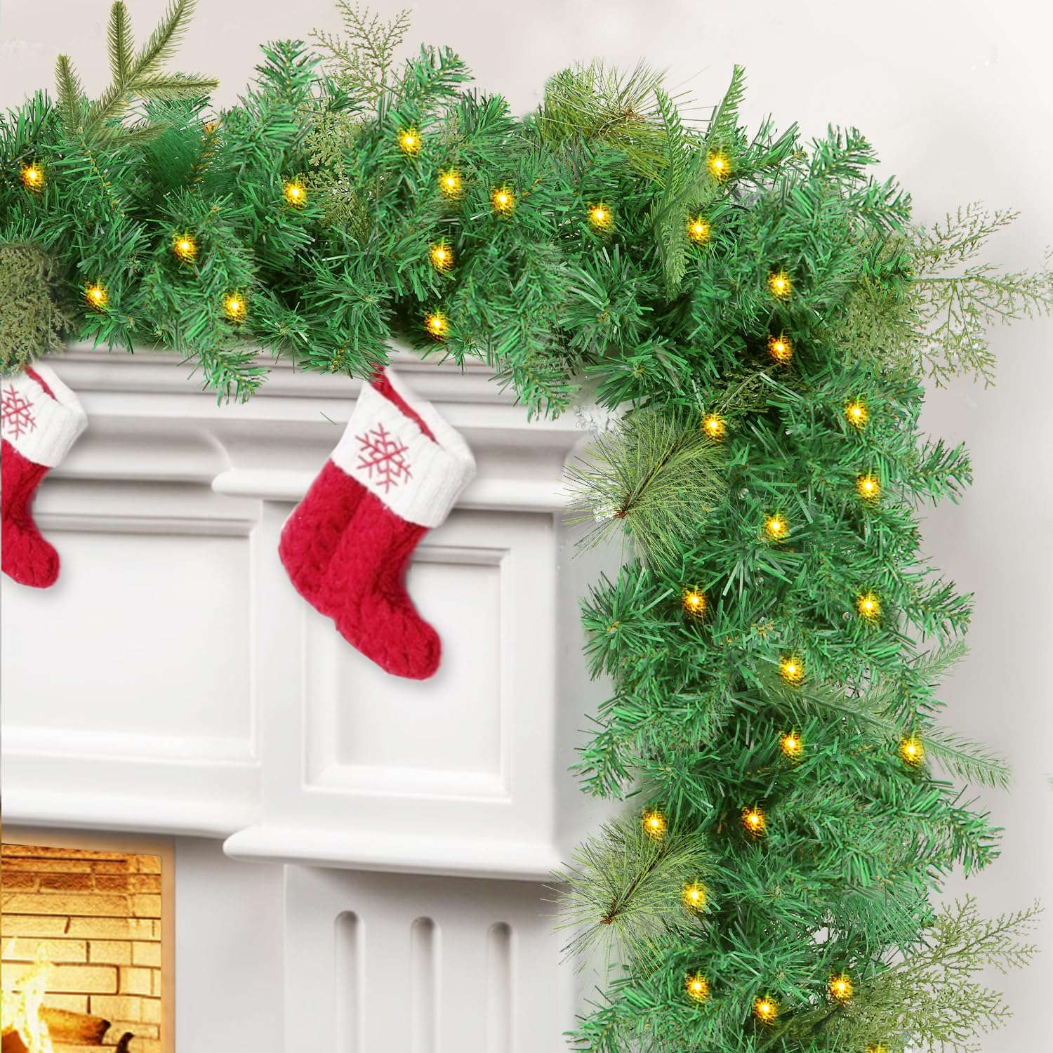 Battery Operated Lighted Pre-lit with Artificial Cypress Pine Needles ...