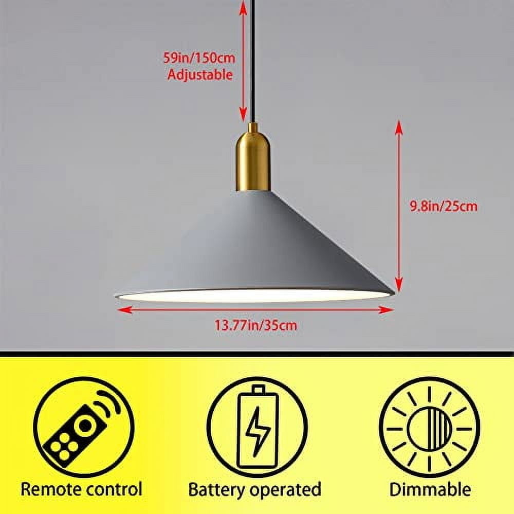 Battery Operated Pendant Light with Remote Control, Industrial Style ...