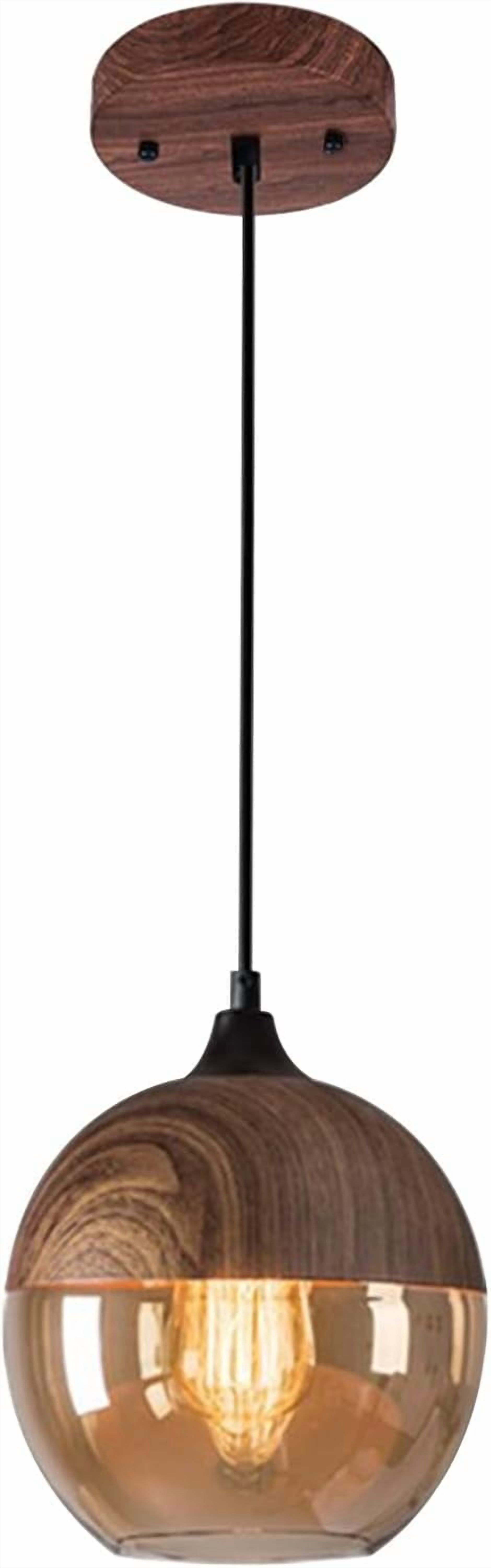 Battery Operated Pendant Light with Remote Control,Wood Hanging lamp ...