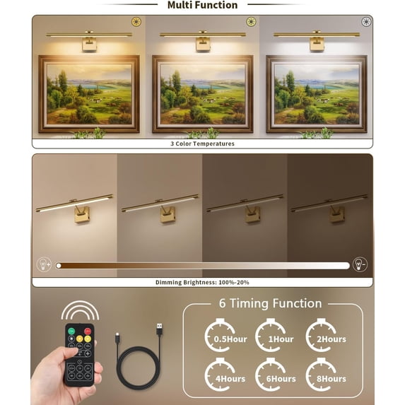 Battery Operated Picture Lights for Wall Rechargeable Art Lighting for ...