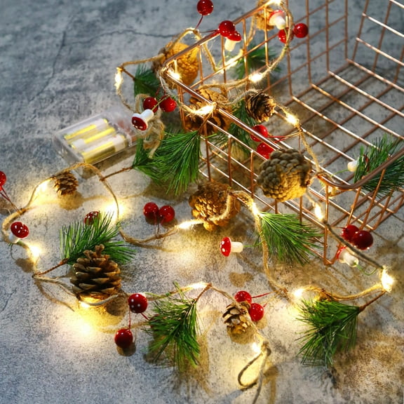 Glass Pinecone Lights String - 6ft Warm White LED Fairy Lights ...