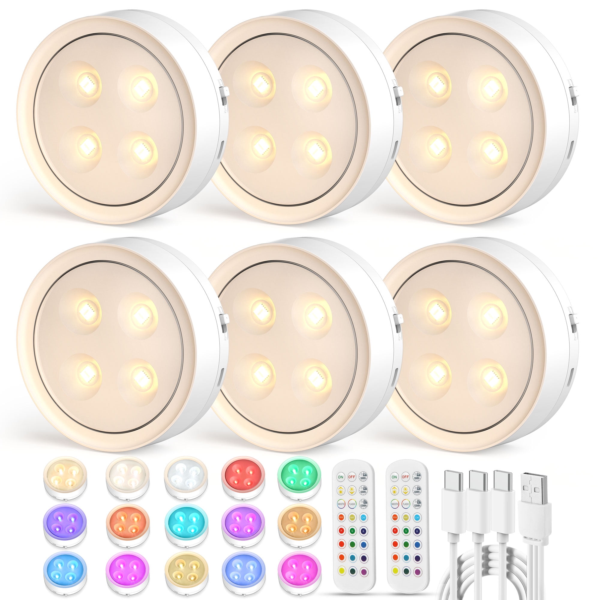Battery Operated Puck Lights with Remote Rechargeable Closet Lights ...
